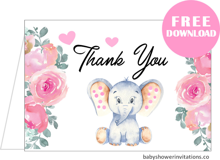 Printable Thank You Card Elephant Baby Shower Baby Shower Thank You 